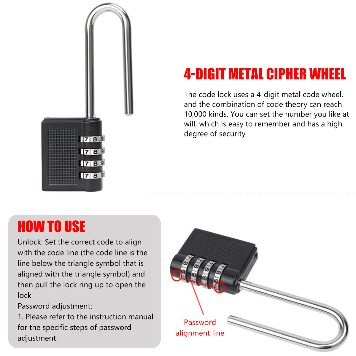 Door Lock Padlock 4 Digit Dial Combination Outdoor Weatherproof ...