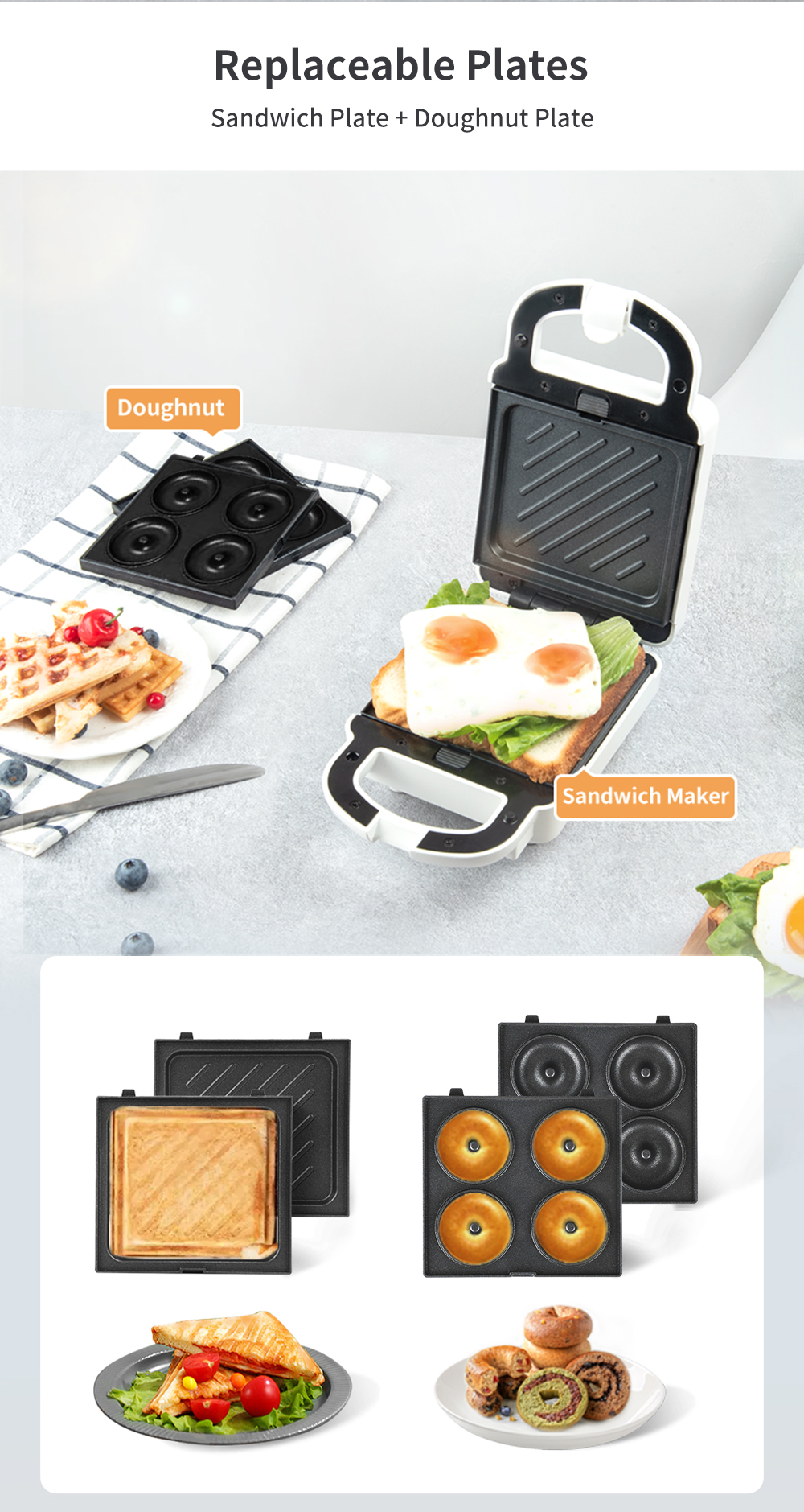 Simplus 2 in 1 Donut/Waffle/Sandwich Maker Bread Maker Toaster Electric ...