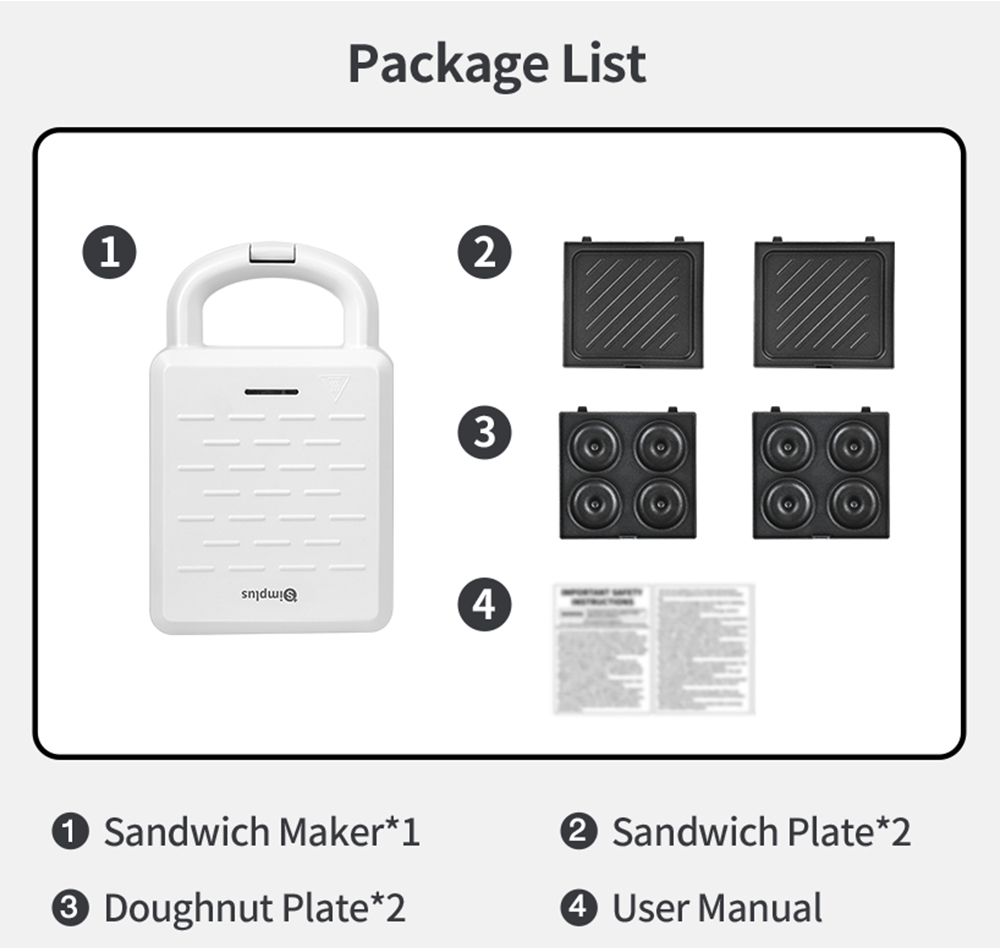 Simplus 2 in 1 Donut/Waffle/Sandwich Maker Bread Maker Toaster Electric ...