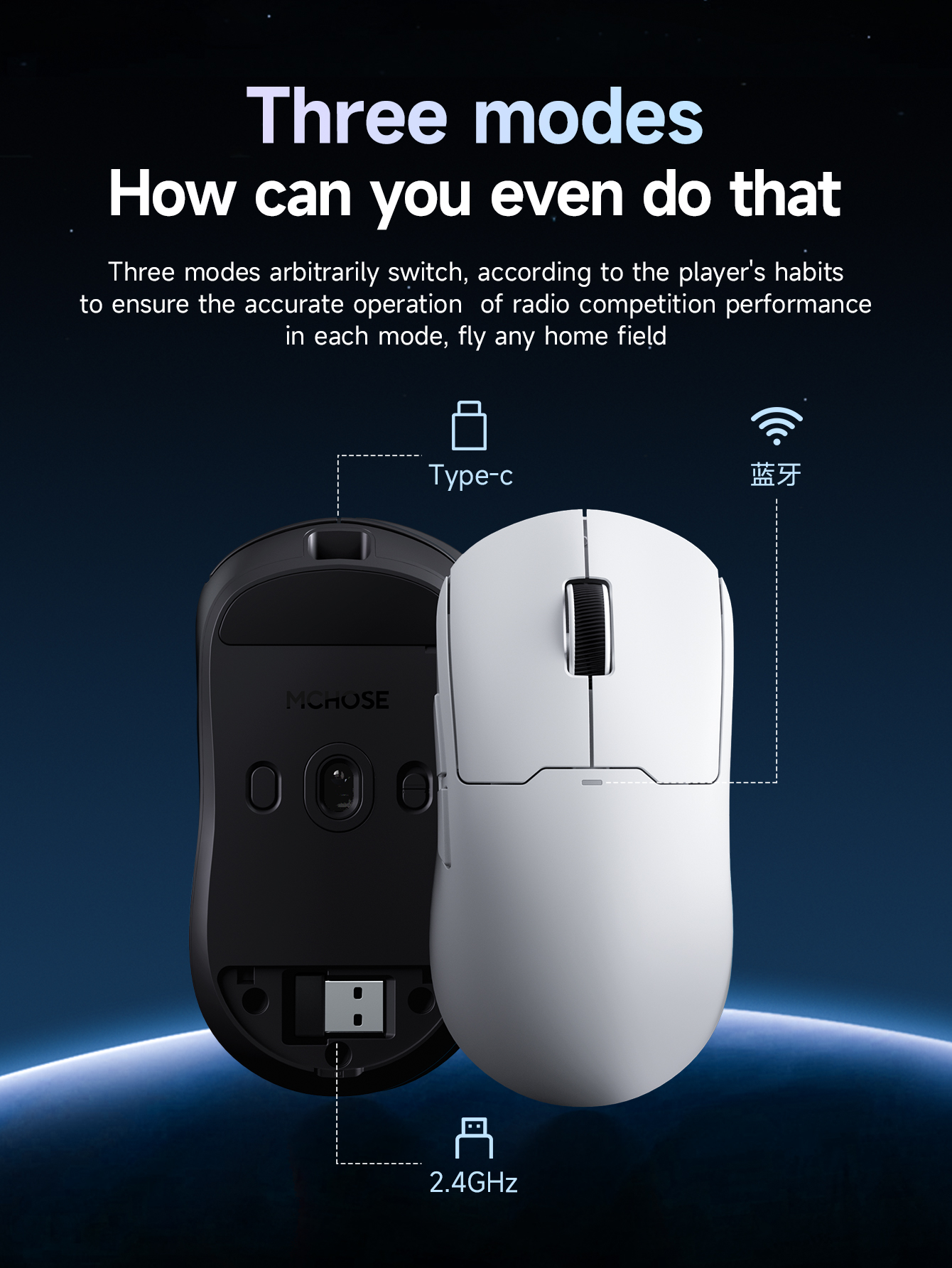 Mchose A5 Lightweight wired+2.4g+bluetooth mouse 4Khz E-sports 26KDPI ...