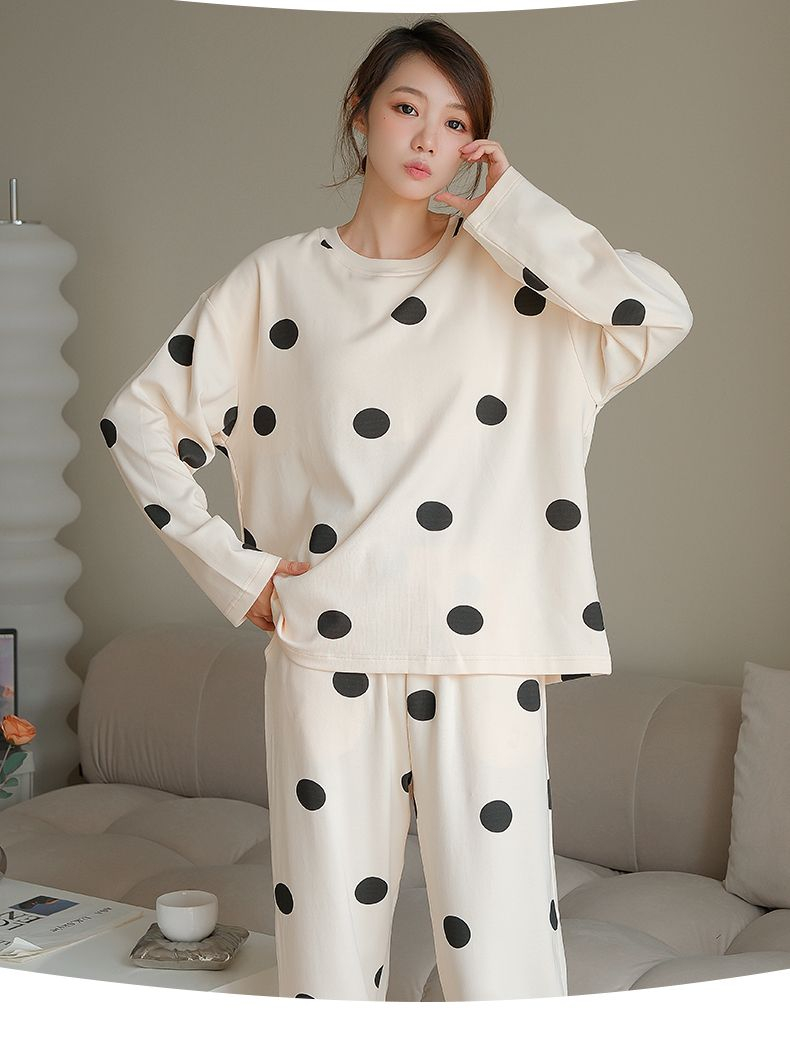 Chest Pad Sleepwear Woman Pyjamas Set Autumn Winter Loose Long sleeve ...