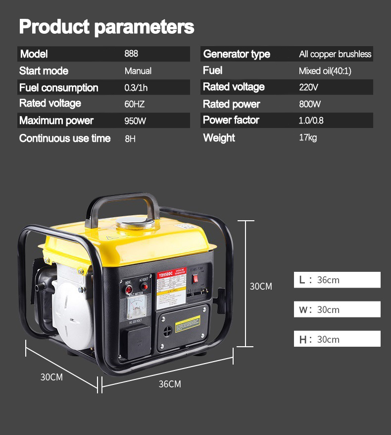 Portable Gasoline Generator 2-Stroke Engine 950W/60HZ Small Household ...