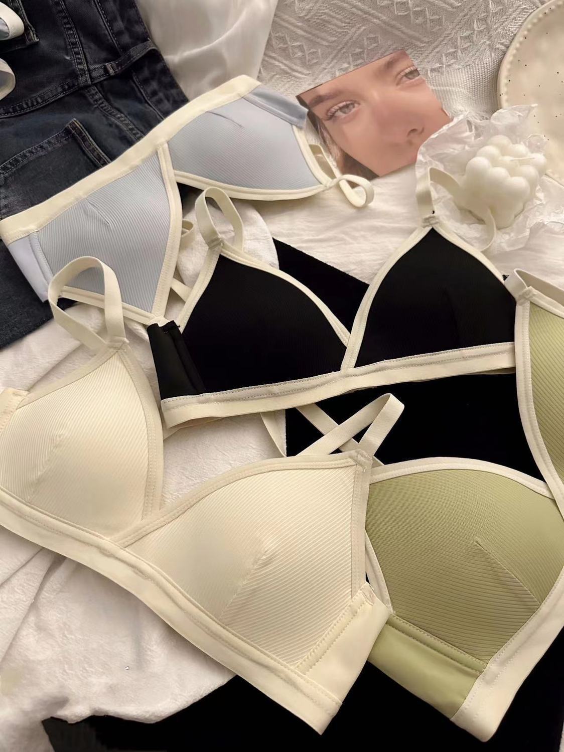 YIBEIKA French Triangle Cup Wireless Bra Thin Style Student Comfortable ...