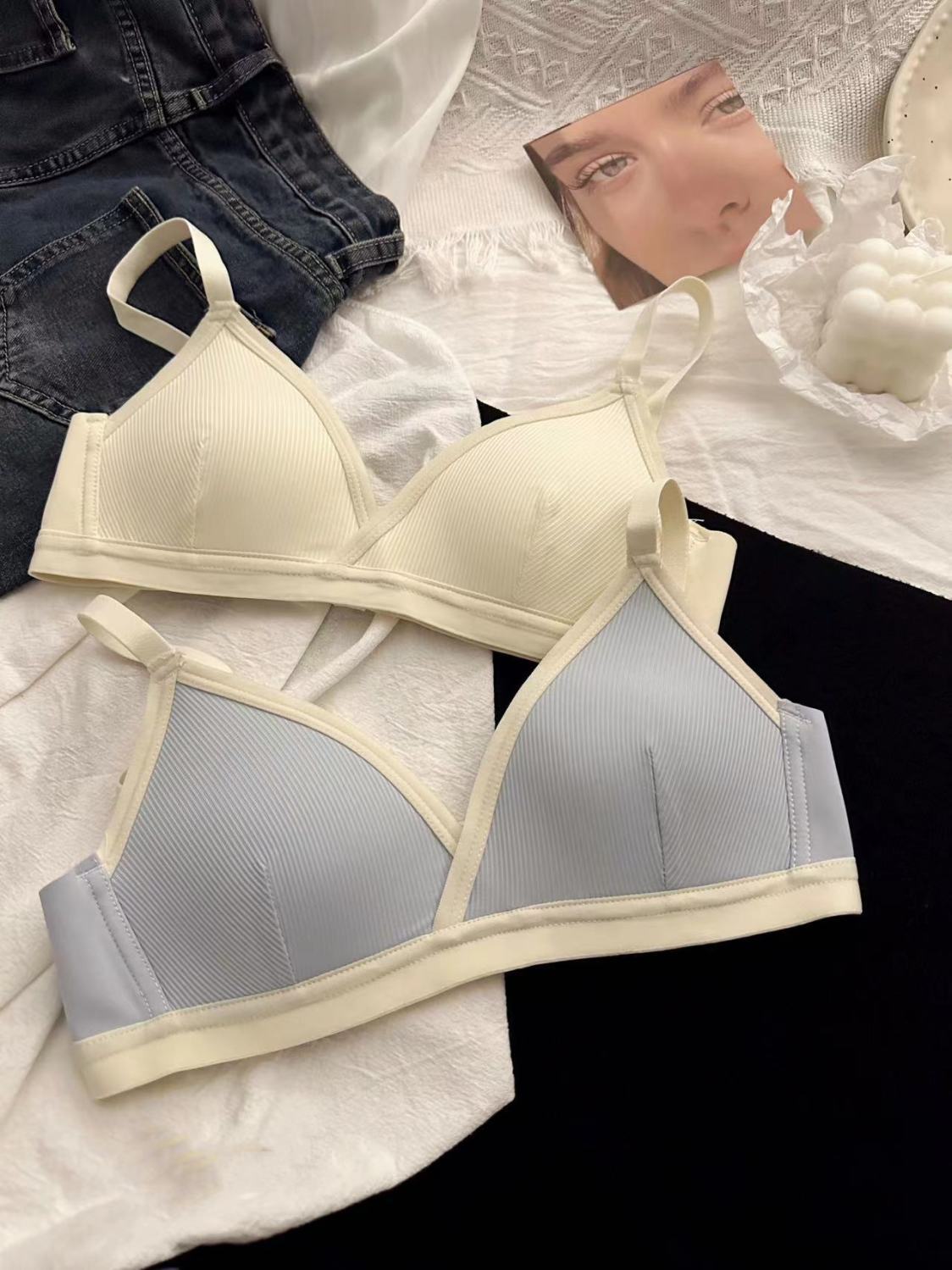 YIBEIKA French Triangle Cup Wireless Bra Thin Style Student Comfortable ...