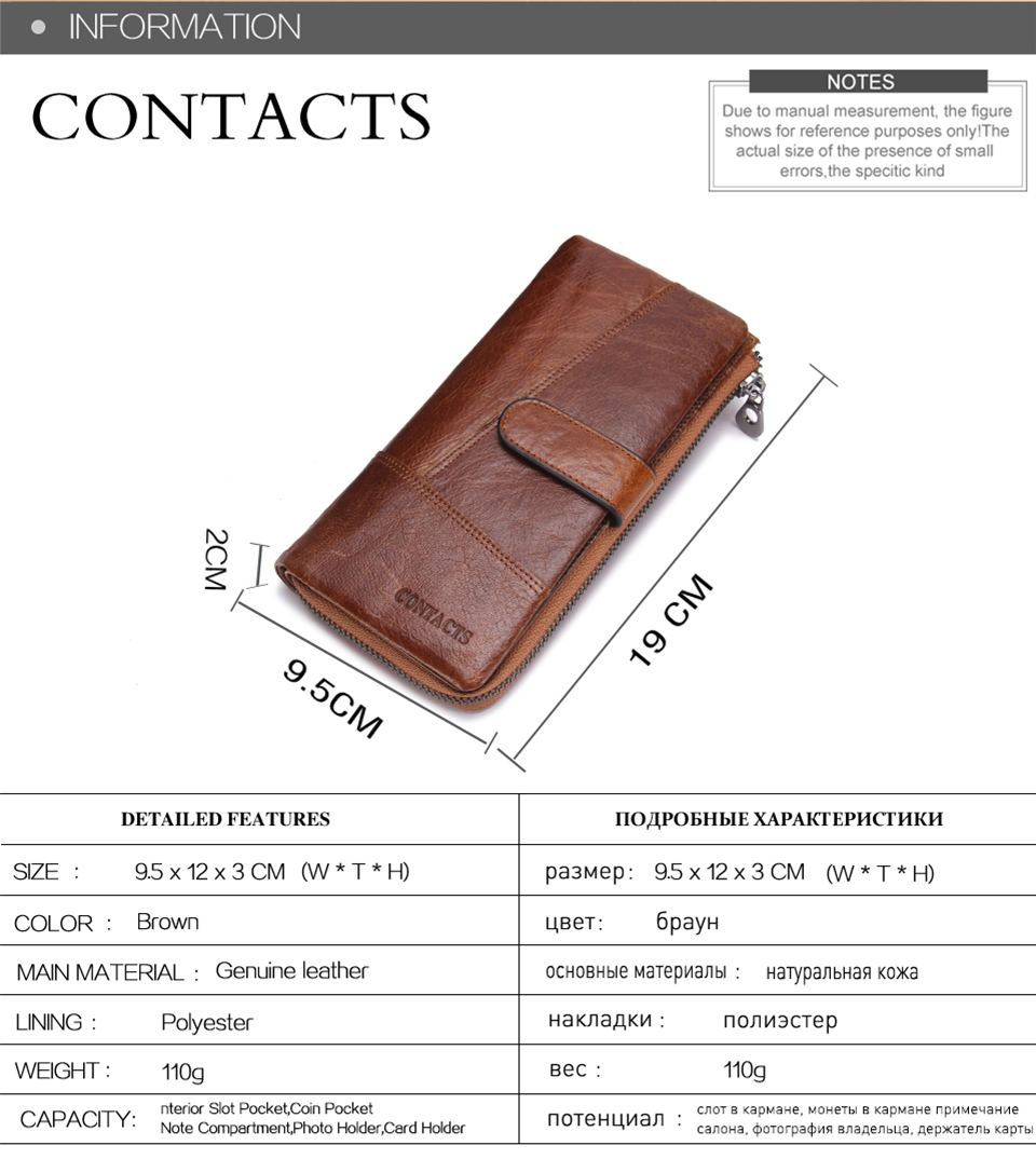 CONTACT'S Brand Genuine Leather Men Wallet Long Clutch Wallet Card ...