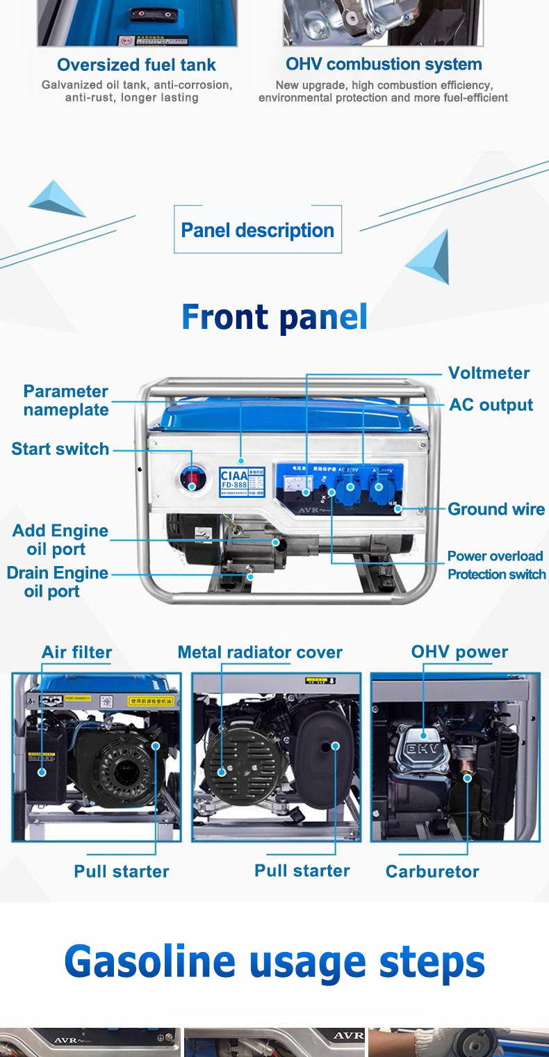 Gasoline Generator 4KW/60Hz Single Phase 4-Stroke Generator 220V ...