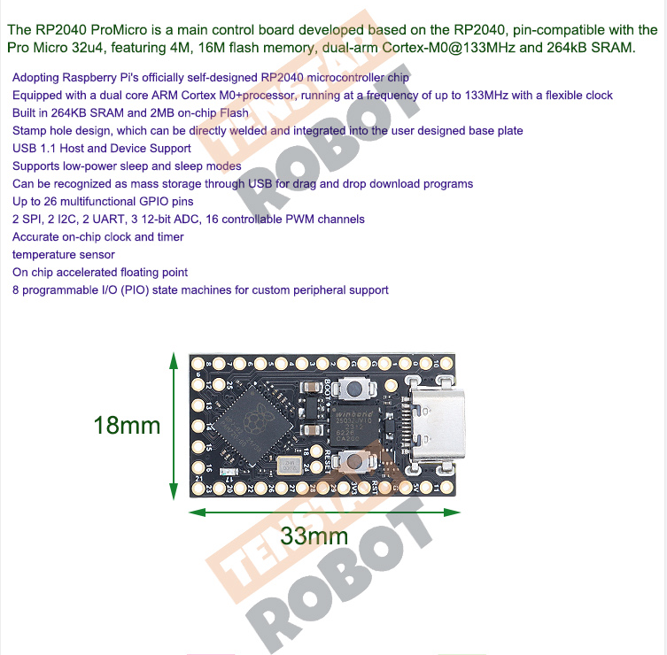 RP2040 Pro Micro Raspberry PI PICO Development Board Dual-Core Supports ...
