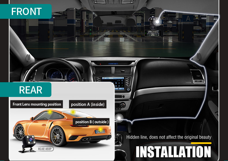 1080P Dual Channel Front & Rea Car Camera Driving Recorder 3.16"IPS Car ...
