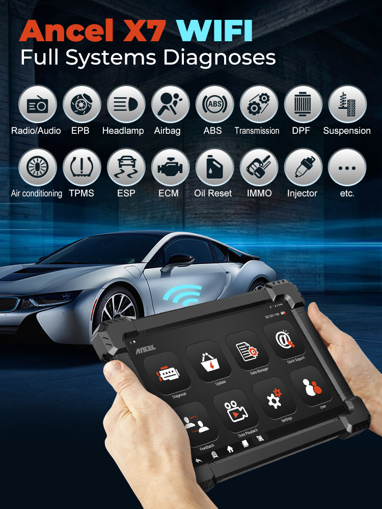 ANCEL X7 Automotive Professional Full System OBD2 Scanner ECU Coding Bi ...