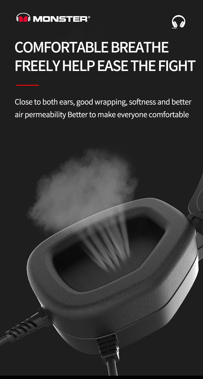 Lenovo*Monster N5 Over-Ear Gaming Headphones With Noise Reduction Mic ...