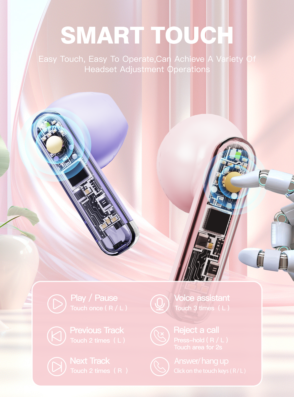 BAVIN BA61 TWS Wireless Bluetooth Earbuds w/ Long Endurance & Smart ...