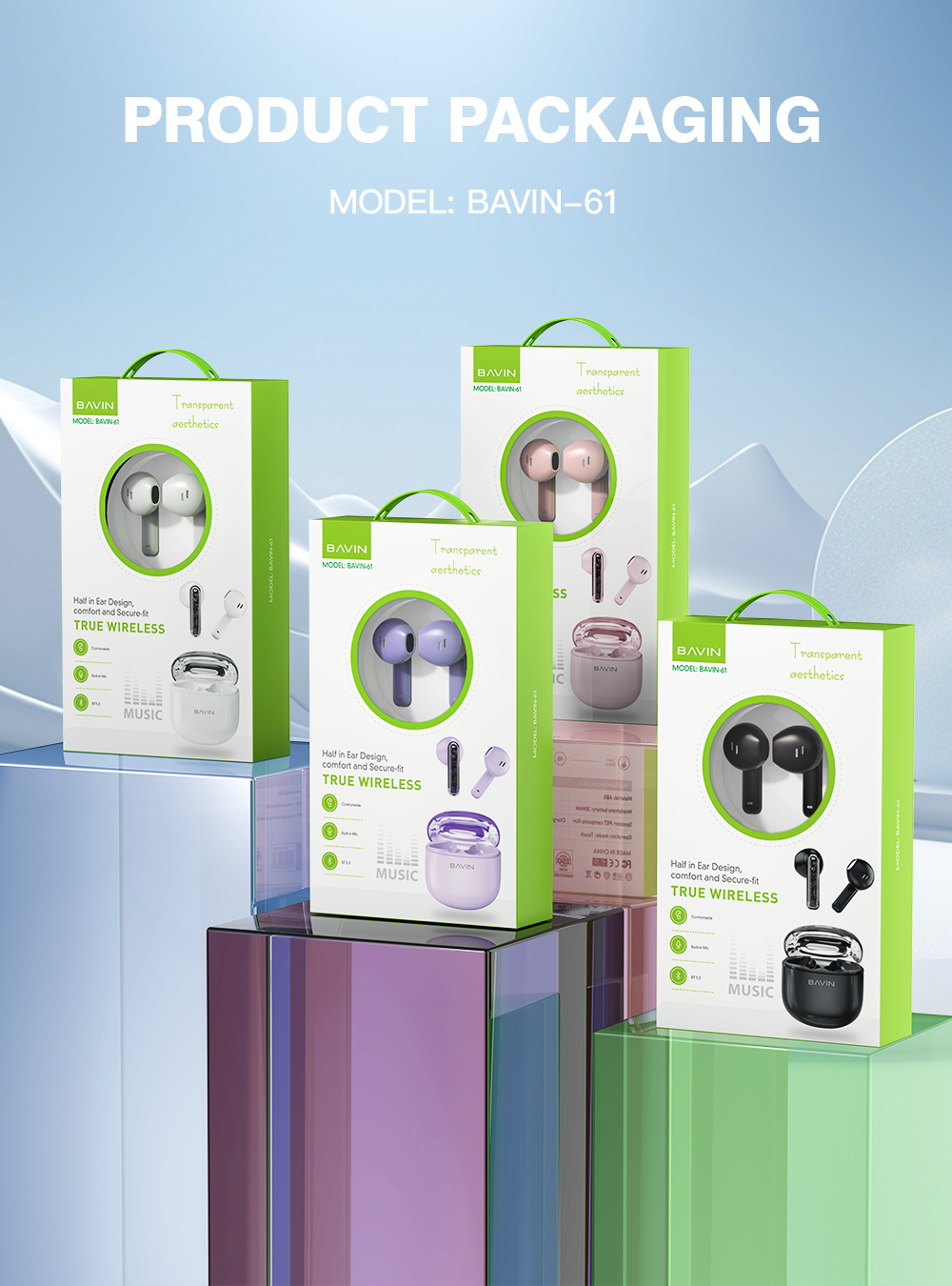 BAVIN BA61 TWS Wireless Bluetooth Earbuds w/ Long Endurance & Smart ...
