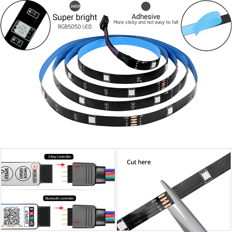 USB DC SMD 5050 RGB LED Strip Lights APP Control WS2812B Dream Color 5M ...