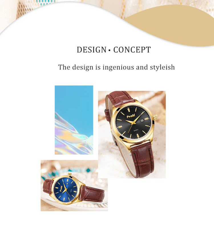 POSHI 2023 New Fashion Couple Watch Casual Leather Band Quartz Watch ...