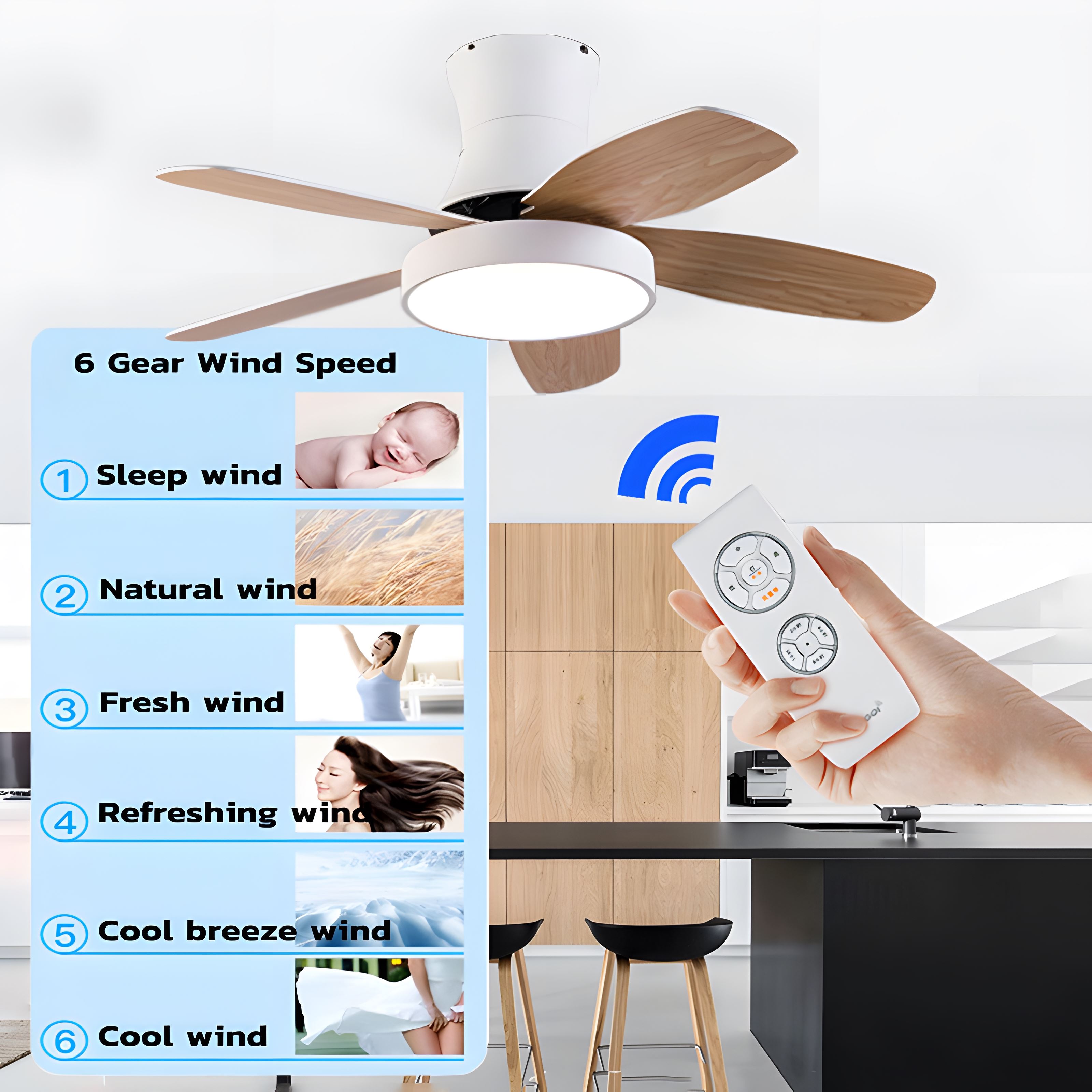KASIDA nordic ceiling fan with light 5 blades strong wind industrial ...