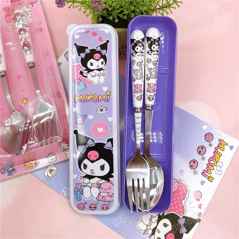 Kuromi Cartoon Student Tableware Spoon and Fork for Kids Portable ...