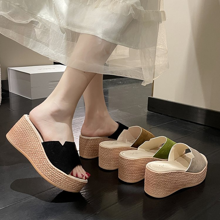 HA&HA Women Suede Wedge Sandals Korean Styles Poe Heel Sandals For ...