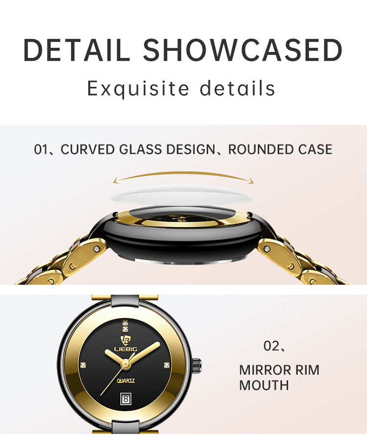 LIEBIG L8003 Watch for Women Black Gold Luxury 3ATM Waterproof Quartz ...