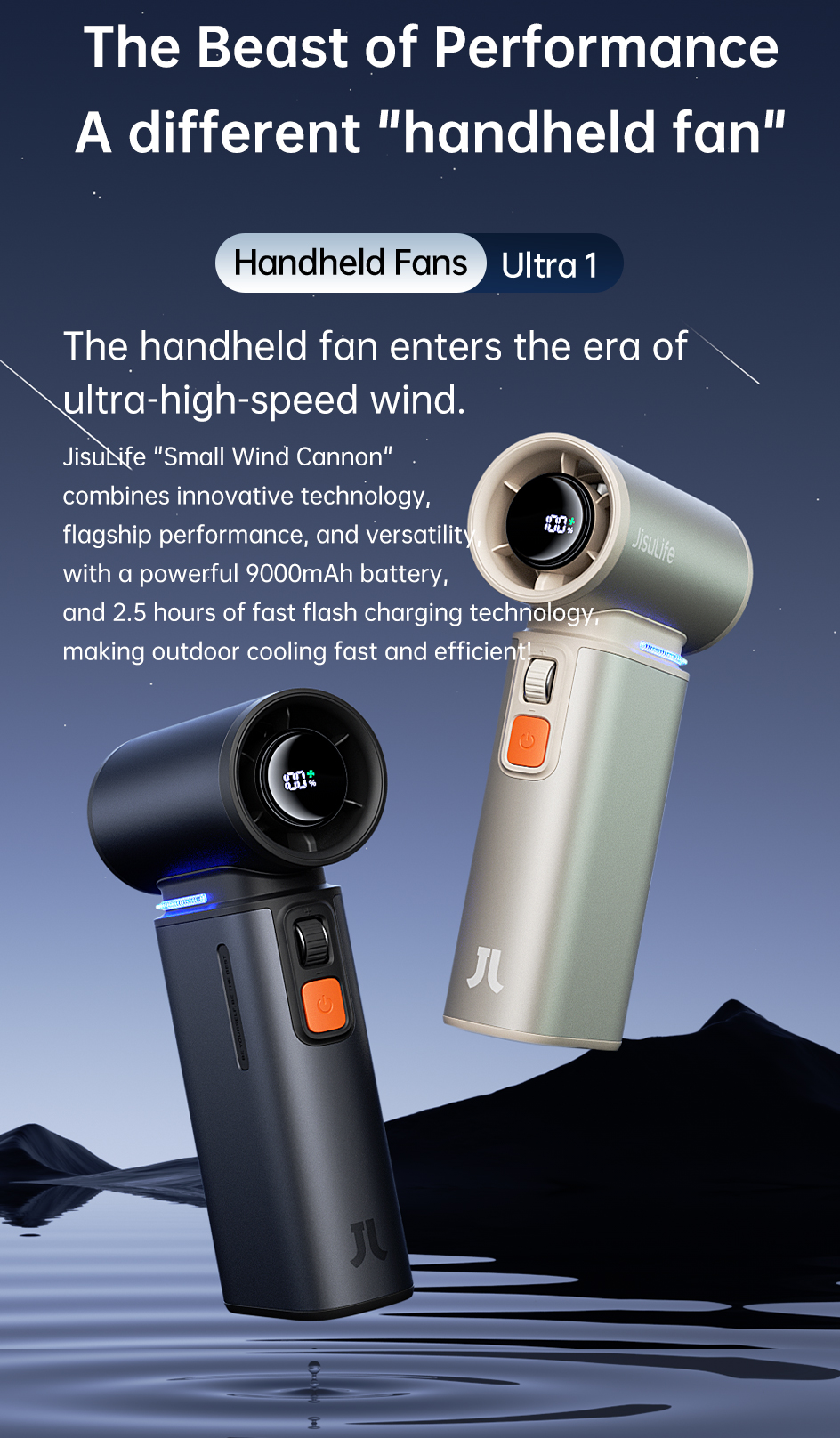 JISULIFE Handheld Fan Ultra1 3 in 1 Portable Turbo Jet Fan Rechargeable ...