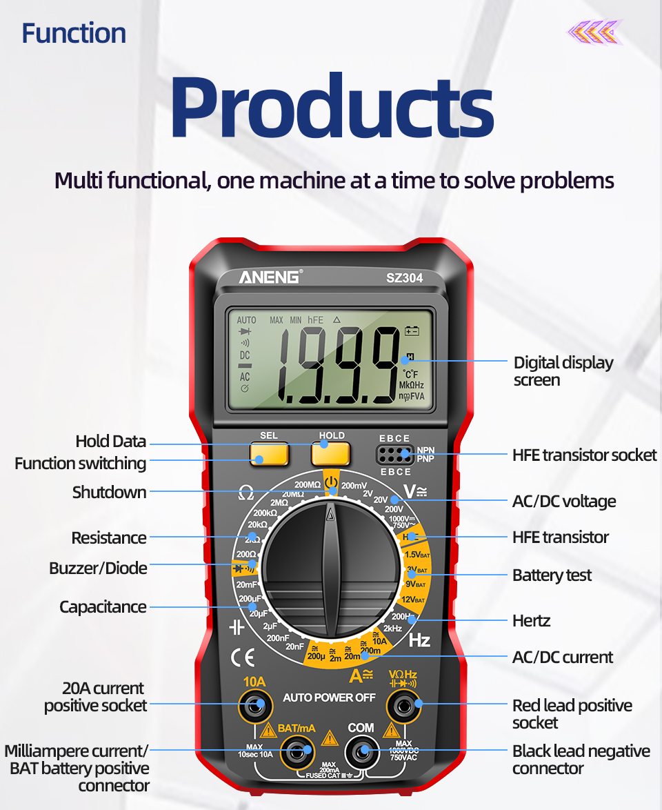 ANENG One Set SZ304 Digital Multimeter, True RMS High Precision ...