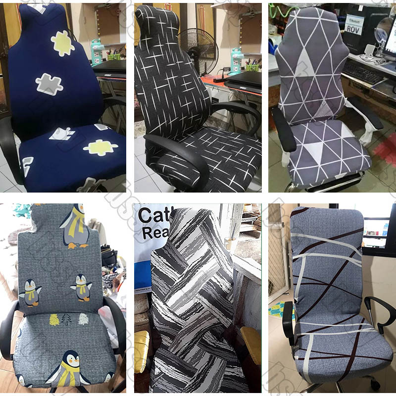 Siamese Office Chair Elastic Cover Headrest Mesh Chair Swivel Computer ...
