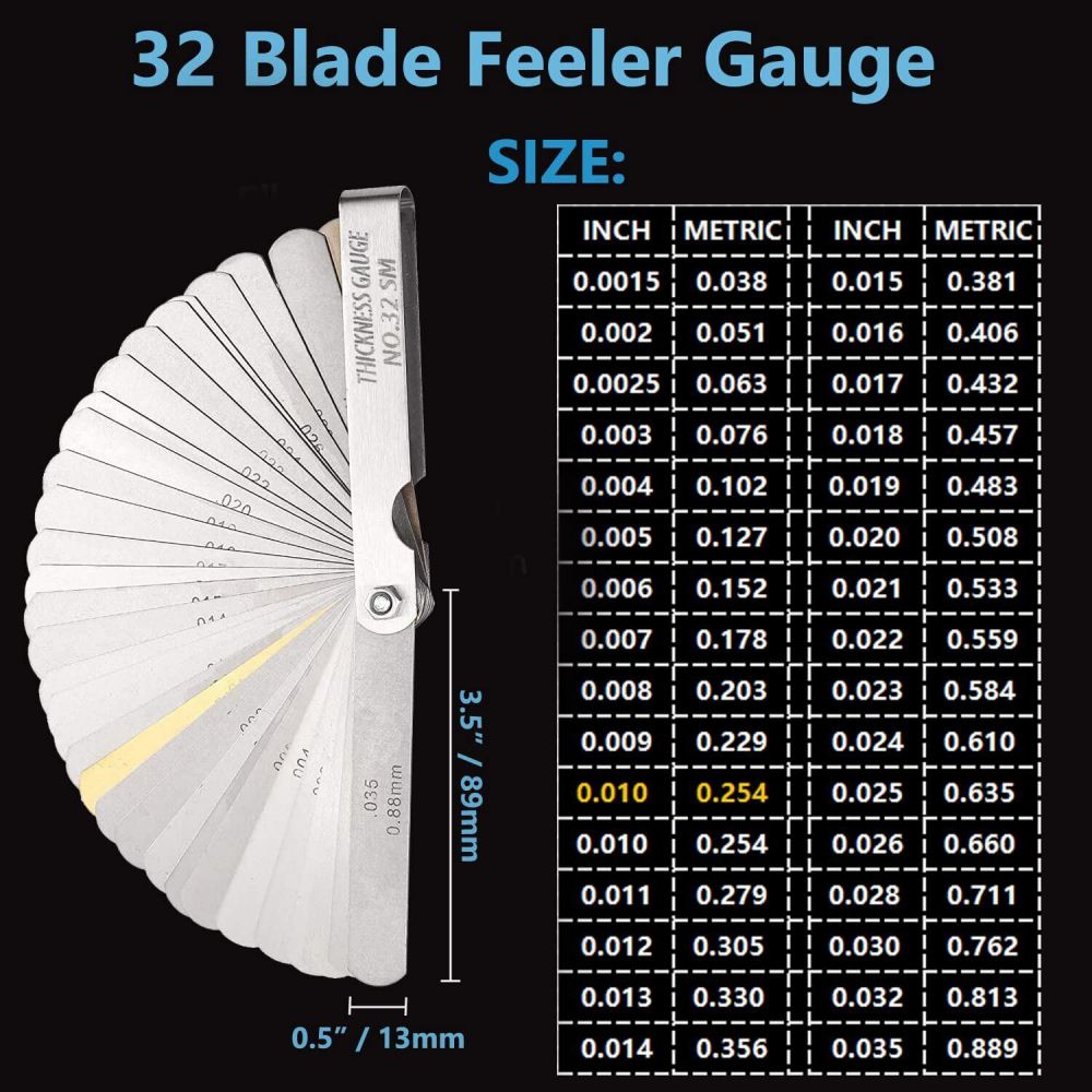 32PCS Stainless Steel Foldable Feeler Gauge 0.04mm-0.88mm Metric & SAE ...