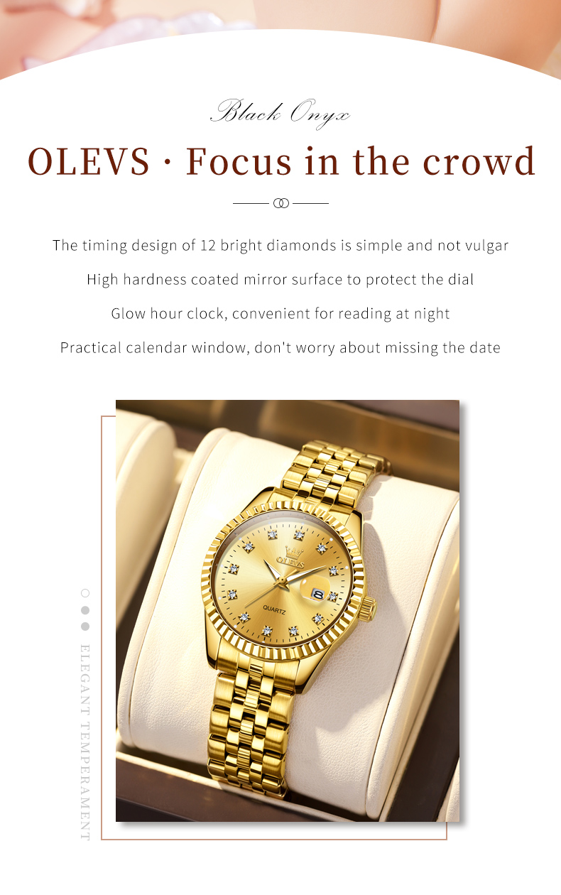 OLEVS Watch for Woman Waterproof Original Quartz Stainless Steel ...