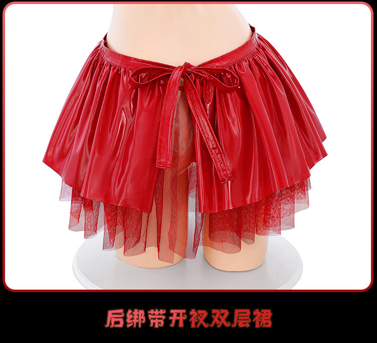 Halloween Costume Little Red Riding Hood Suit Patent Leather Skirt Velvet Hood Sexy Uniform