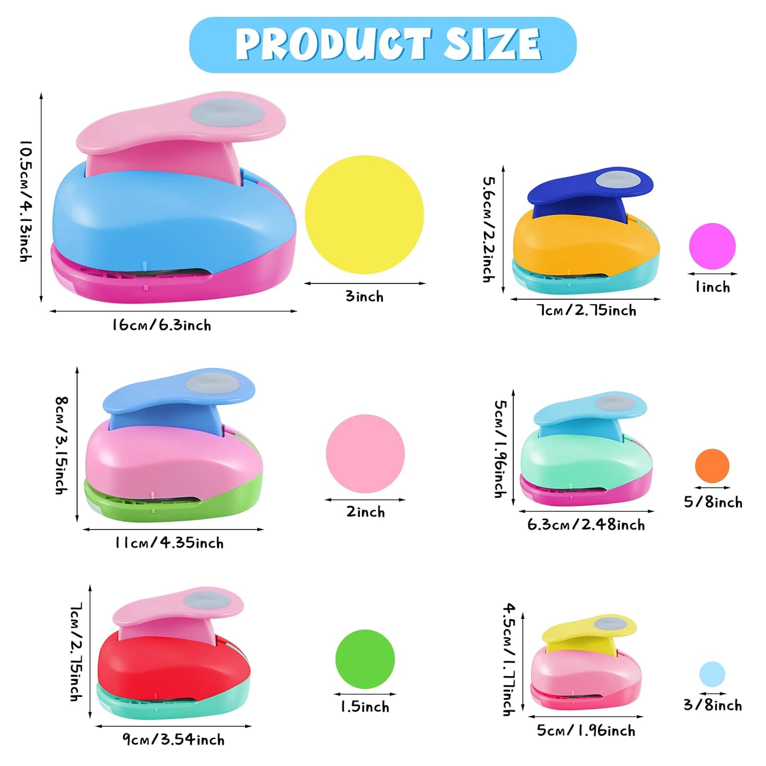 Circle Punch, 3", 2", 1.5", 1", 5/8'', 5/16" Round Shape Hole Punch ...
