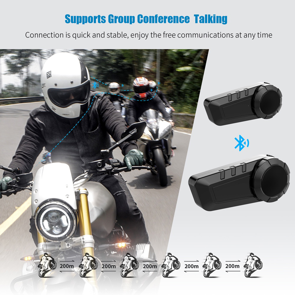 KY PRO Bluetooth 5.0 Motorcycle Intercom Helmet Headset 6 Riders Group ...