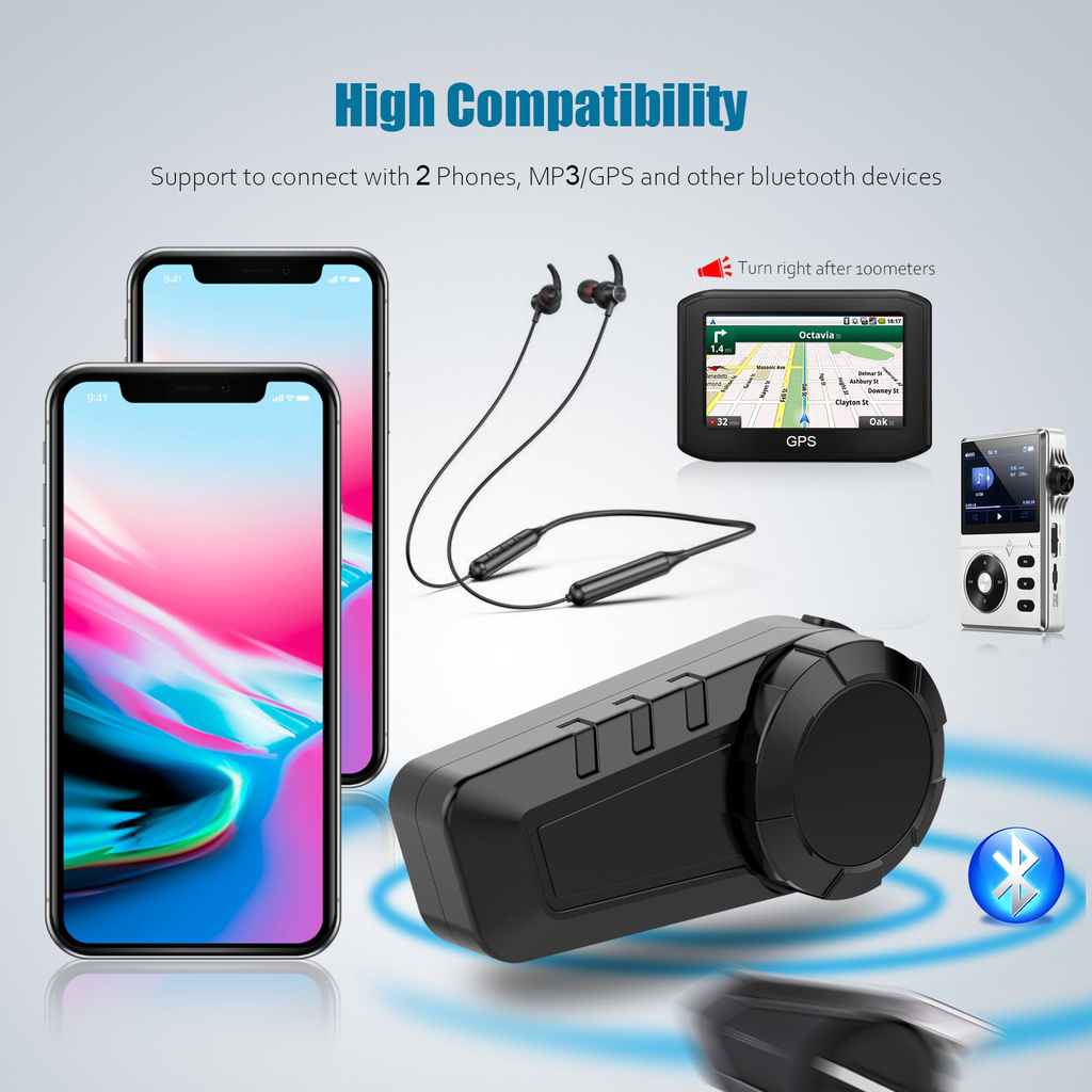 KY PRO Bluetooth 5.0 Motorcycle Intercom Helmet Headset 6 Riders Group ...