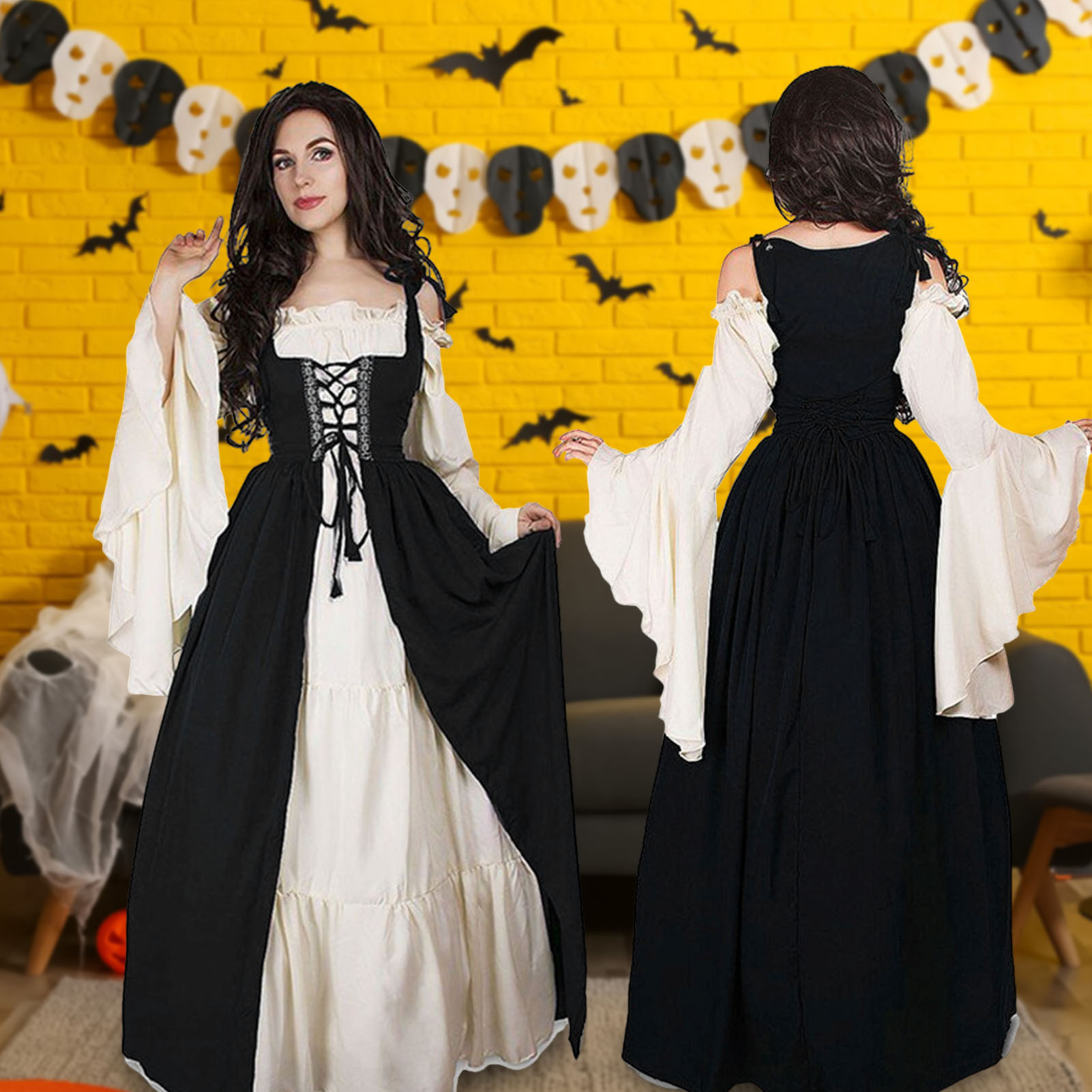 Medieval Dress Woman Cosplay Elegant Greece Gothic Lace Ball Halloween Party Dresses for Women ...