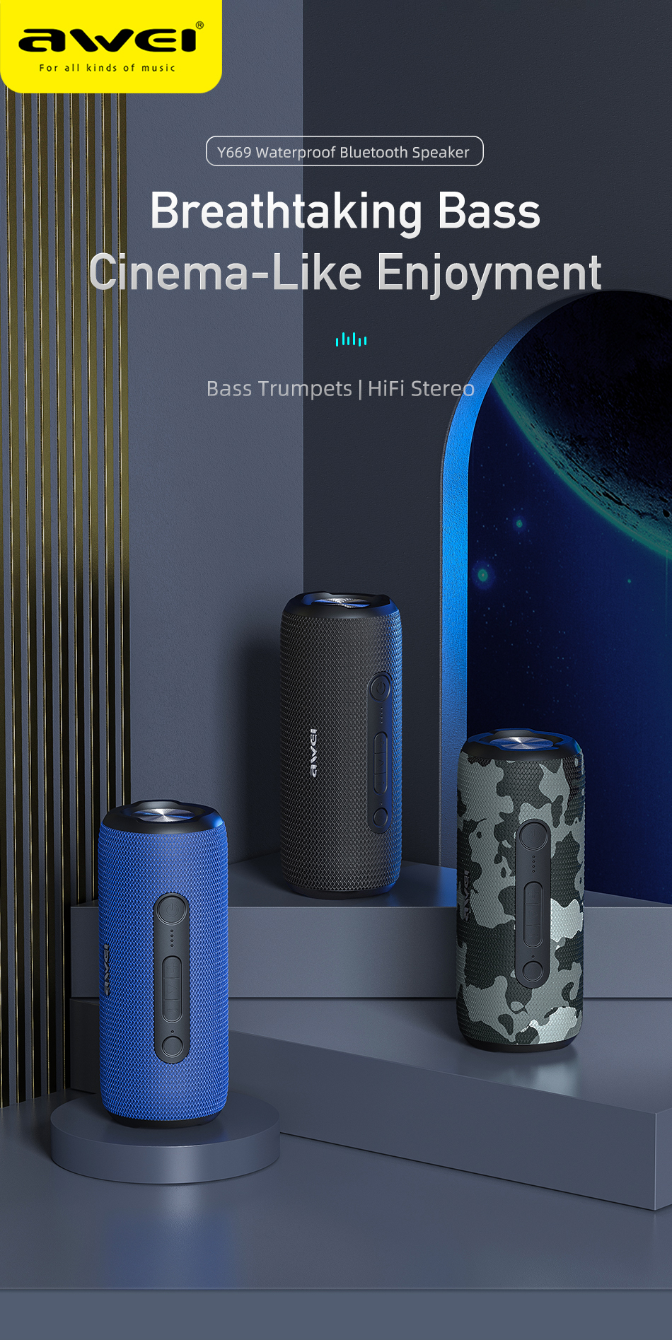 Awei Y669 31W High Power Speaker Bluetooth Bass Subwoofer Built-in 2*8W ...