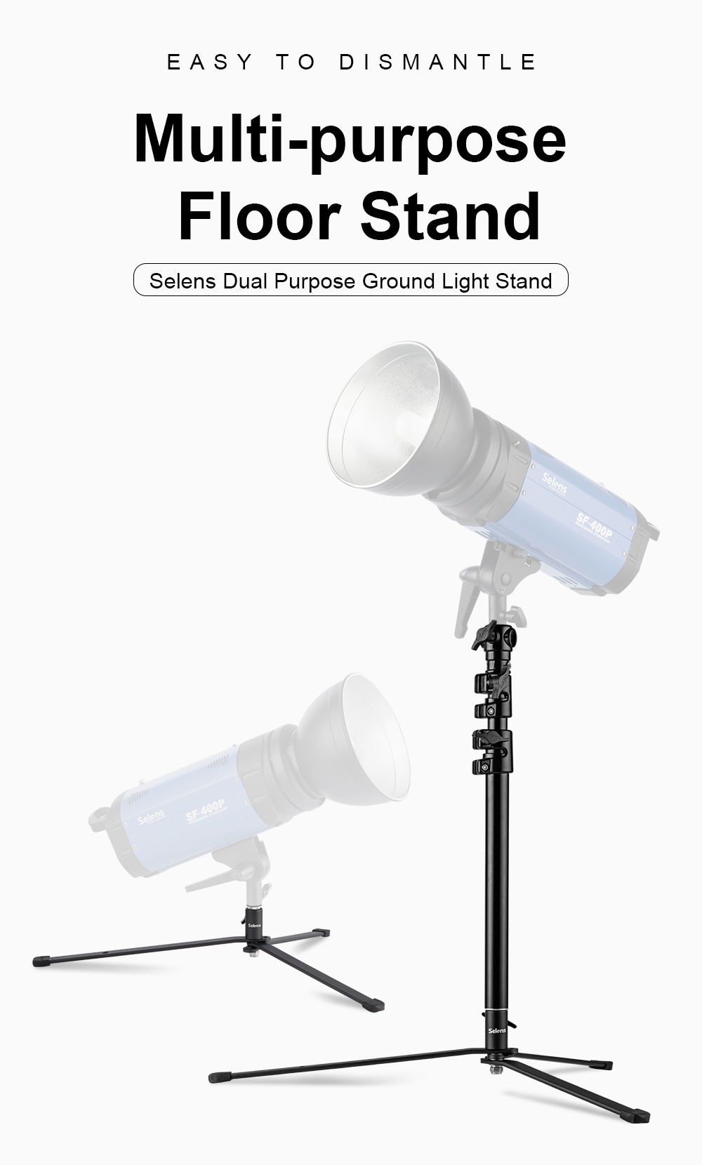 Ground Light Stand Tripod Stand with 3 Extension Poles Foldable Floor ...