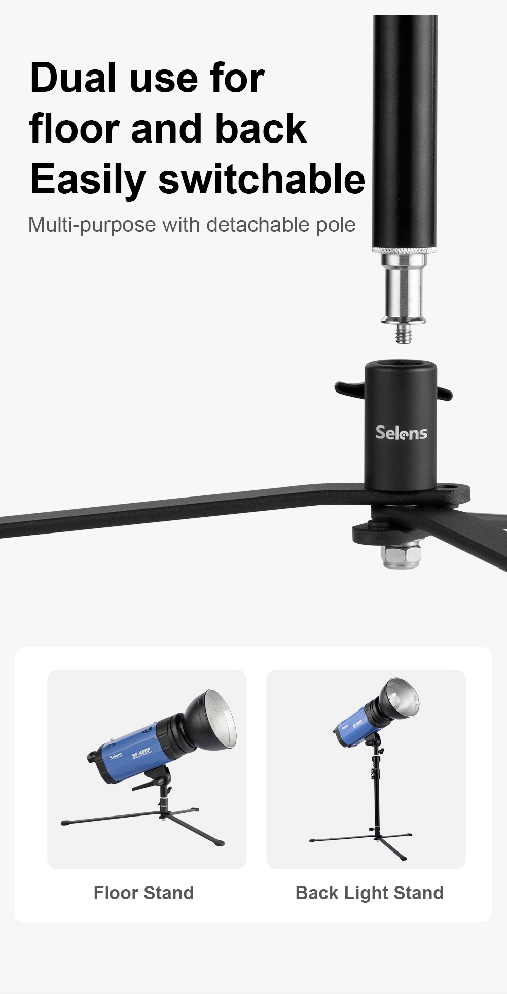 Ground Light Stand Tripod Stand with 3 Extension Poles Foldable Floor ...
