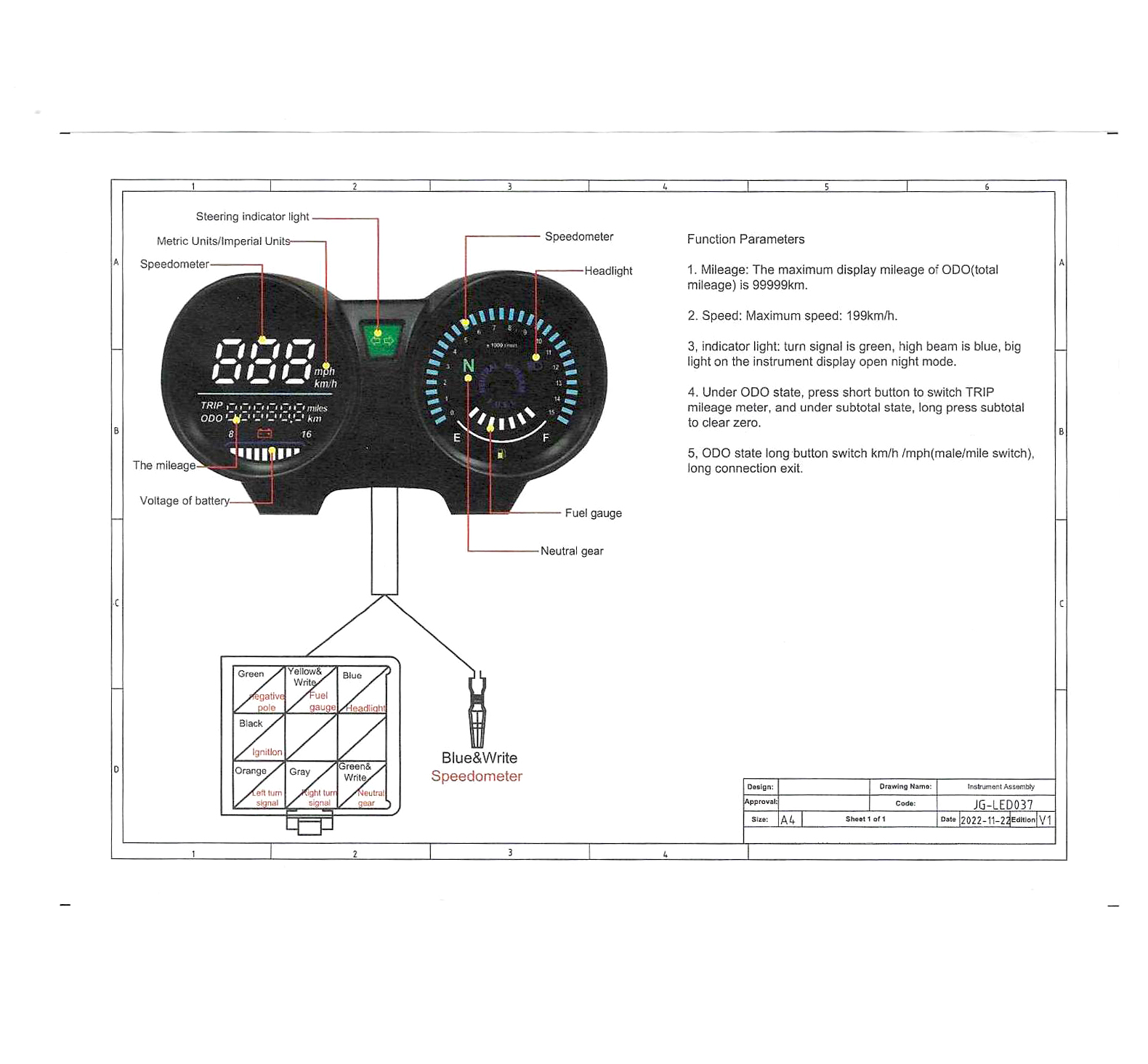 Motorcycle Speedometer Digital LED Panel rpm Speed Gauge For Brazil ...