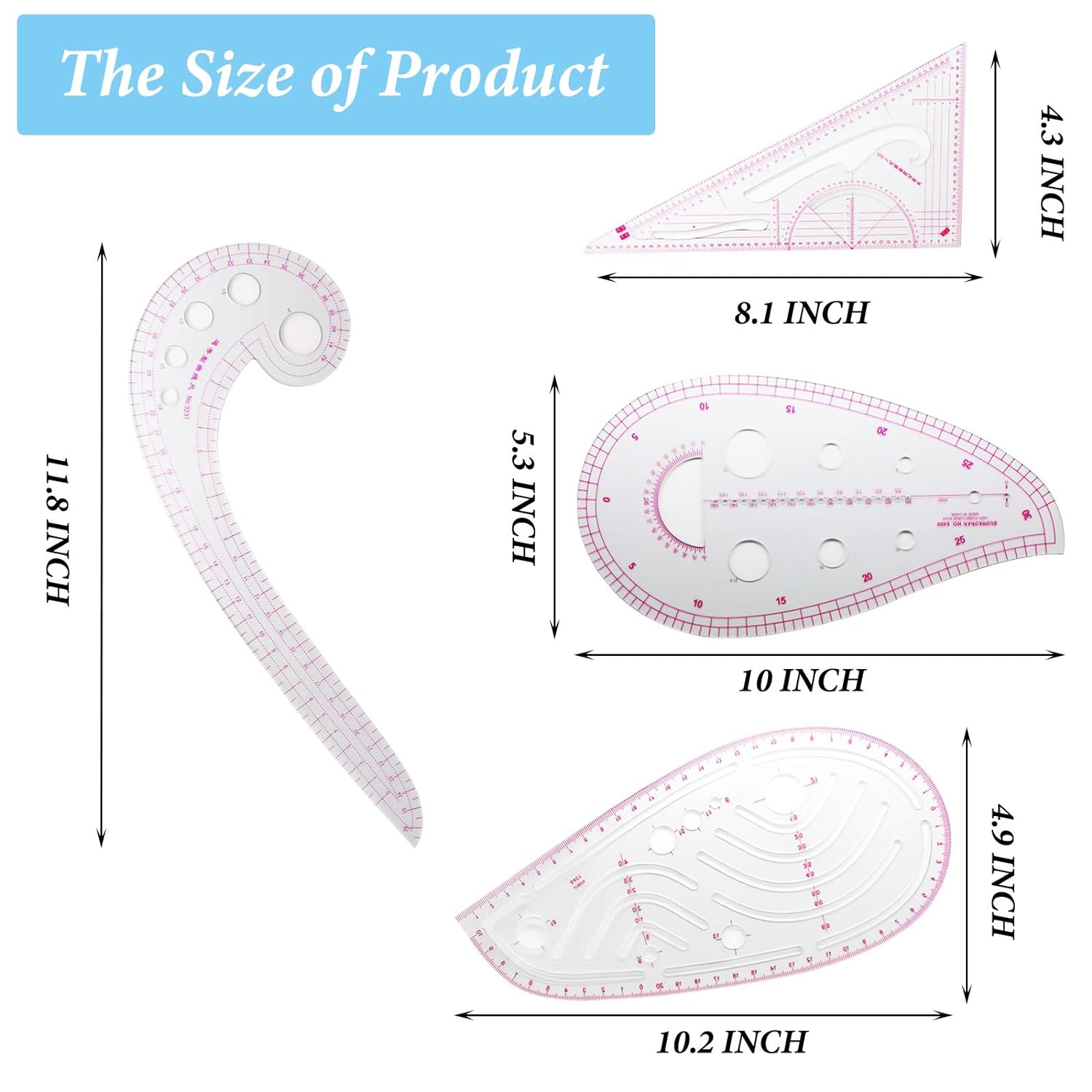 Fashion Clear Metric Sewing Ruler Set, French Curve Pattern Making ...