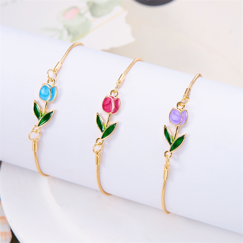 18K Gold Tulip Bracelet Dropping Oil Craft Gradient Color Women's ...
