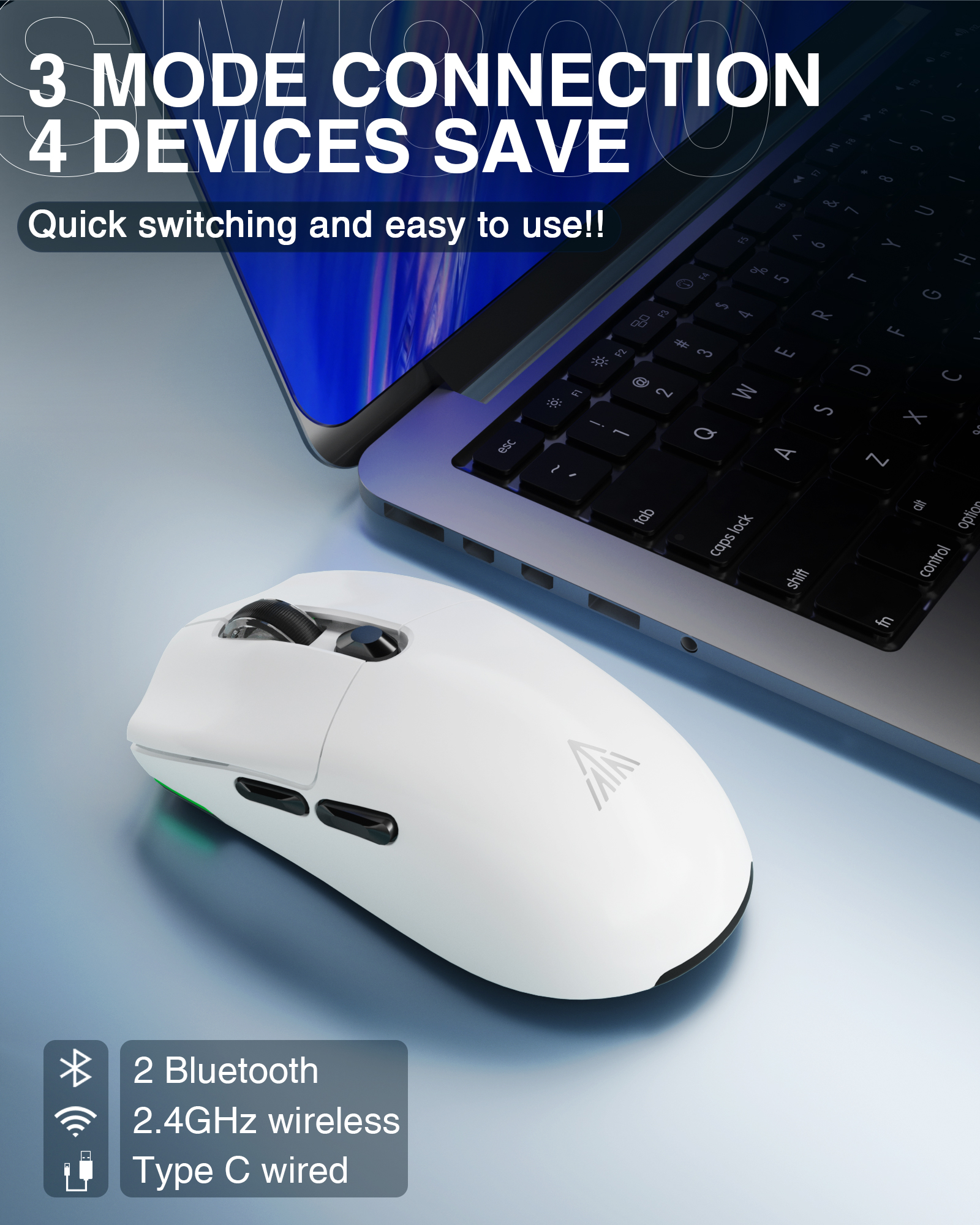 Wireless Gaming Mouse SOLAKAKA SM800 Lightweight Type-C/2.4G/Bluetooth ...