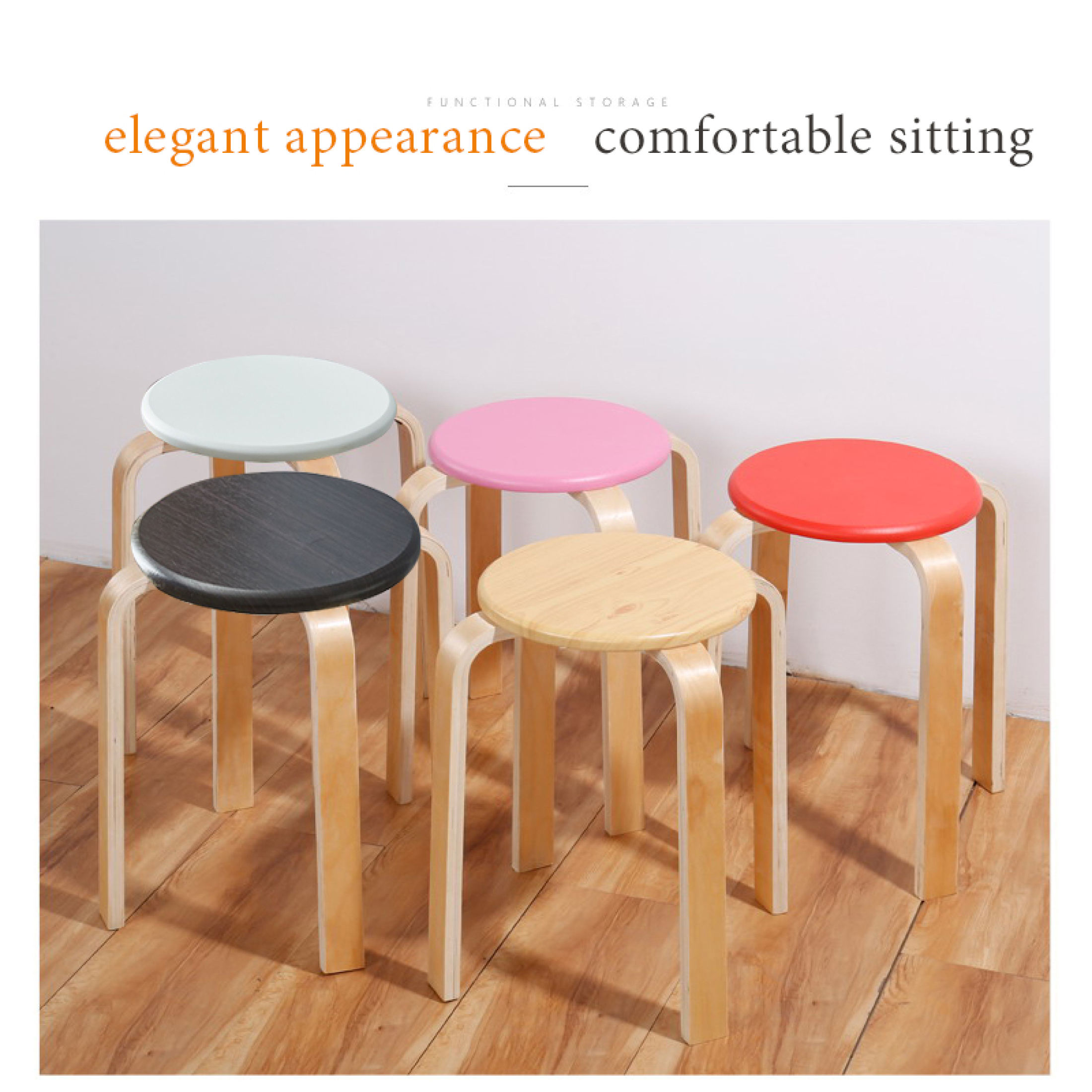 Wooden Stool Chair Wooden Round Seat White/yellow/black Nordic High ...