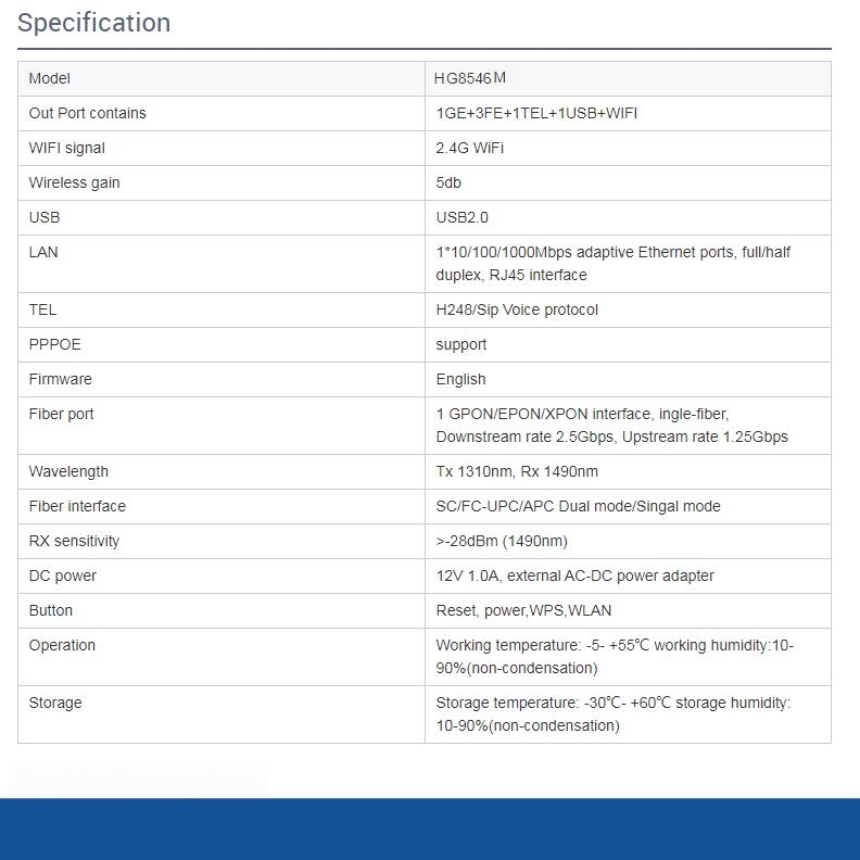 Brand New HG8546M HG8145V5 EPON ONU GPON ONU XPON 5V5 Modem Router Blue port English Firmware ...
