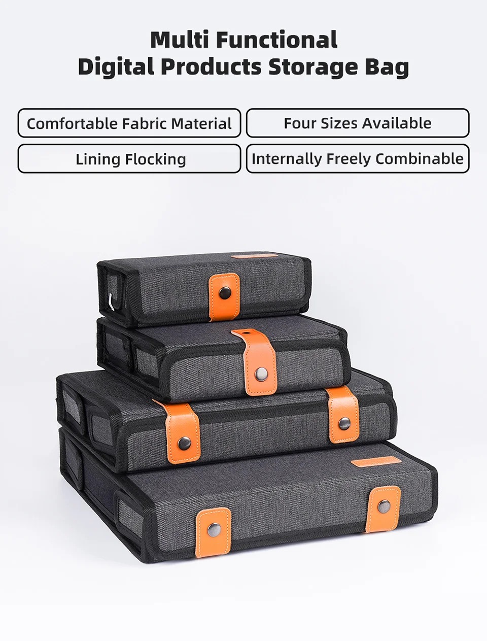 4 Sizes Fabric Versatile Digital Storage Bag Removable Compartments Box ...