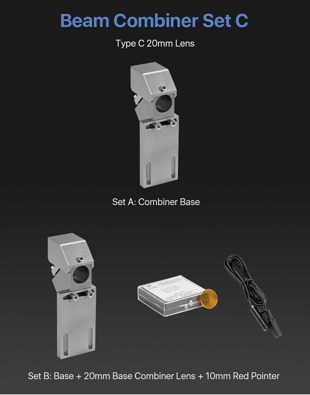 Cloudray Beam Combiner Set 20mm ZnSe Laser Beam Combiner + Mount + Laser Pointer for CO2 Laser ...