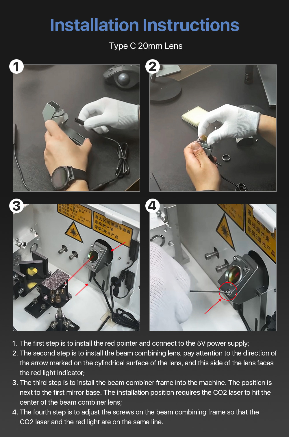 Cloudray Beam Combiner Set 20mm ZnSe Laser Beam Combiner + Mount + Laser Pointer for CO2 Laser ...