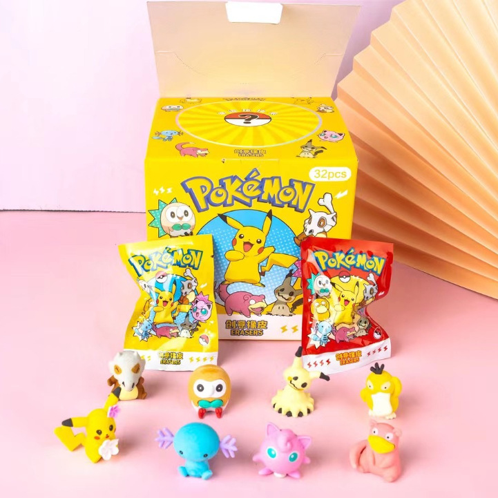 TQ 32pcs Pokemon DIY 3D Erasers Sanrio Pikachu crayon shin-chan Demon ...