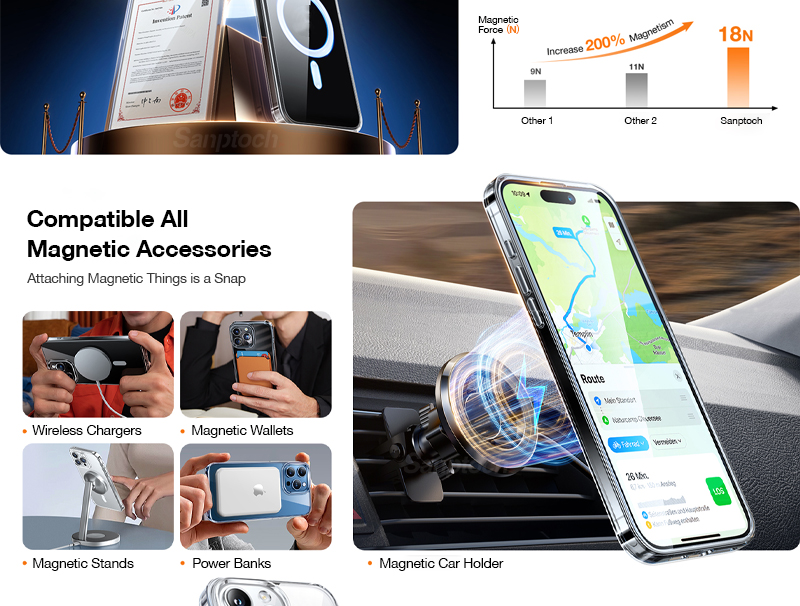 Sanptoch For Magnetic Crystal Clear Phone Case For iPhone 16 15 14 13 ...