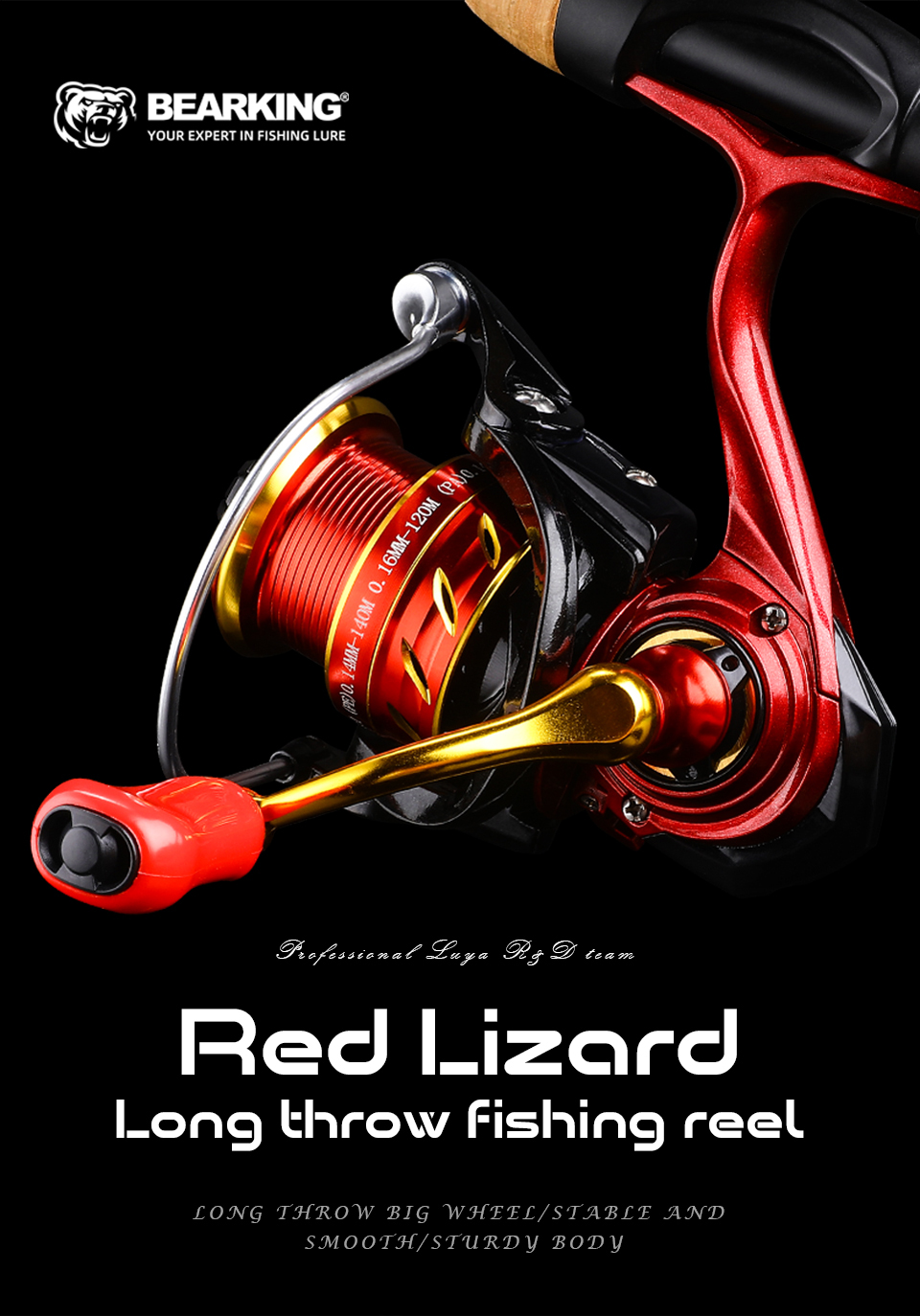 Bearking CS Red Lizard Long Casting Spinning Reel: One-Way Double ...