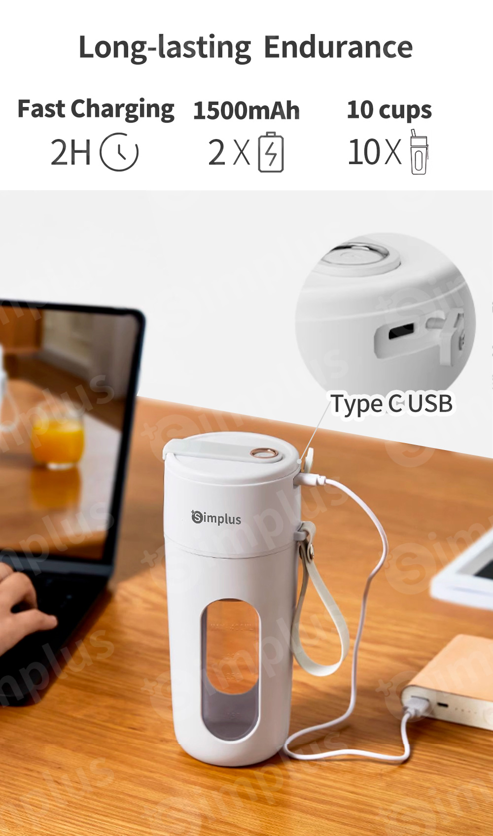 Simplus Portable Juicer Blender Fruit Juice Mixer USB Rechargeable ...