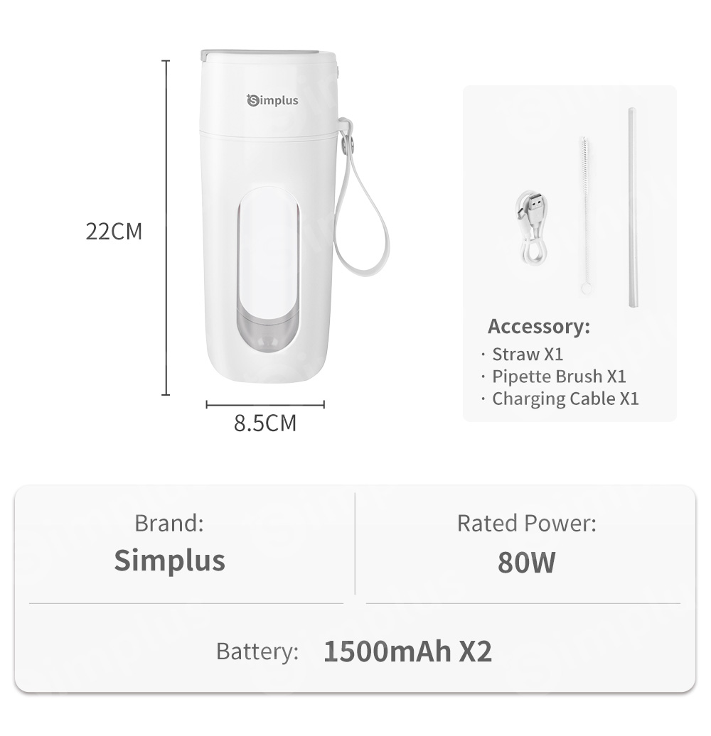 Simplus Portable Juicer Blender Fruit Juice Mixer USB Rechargeable ...