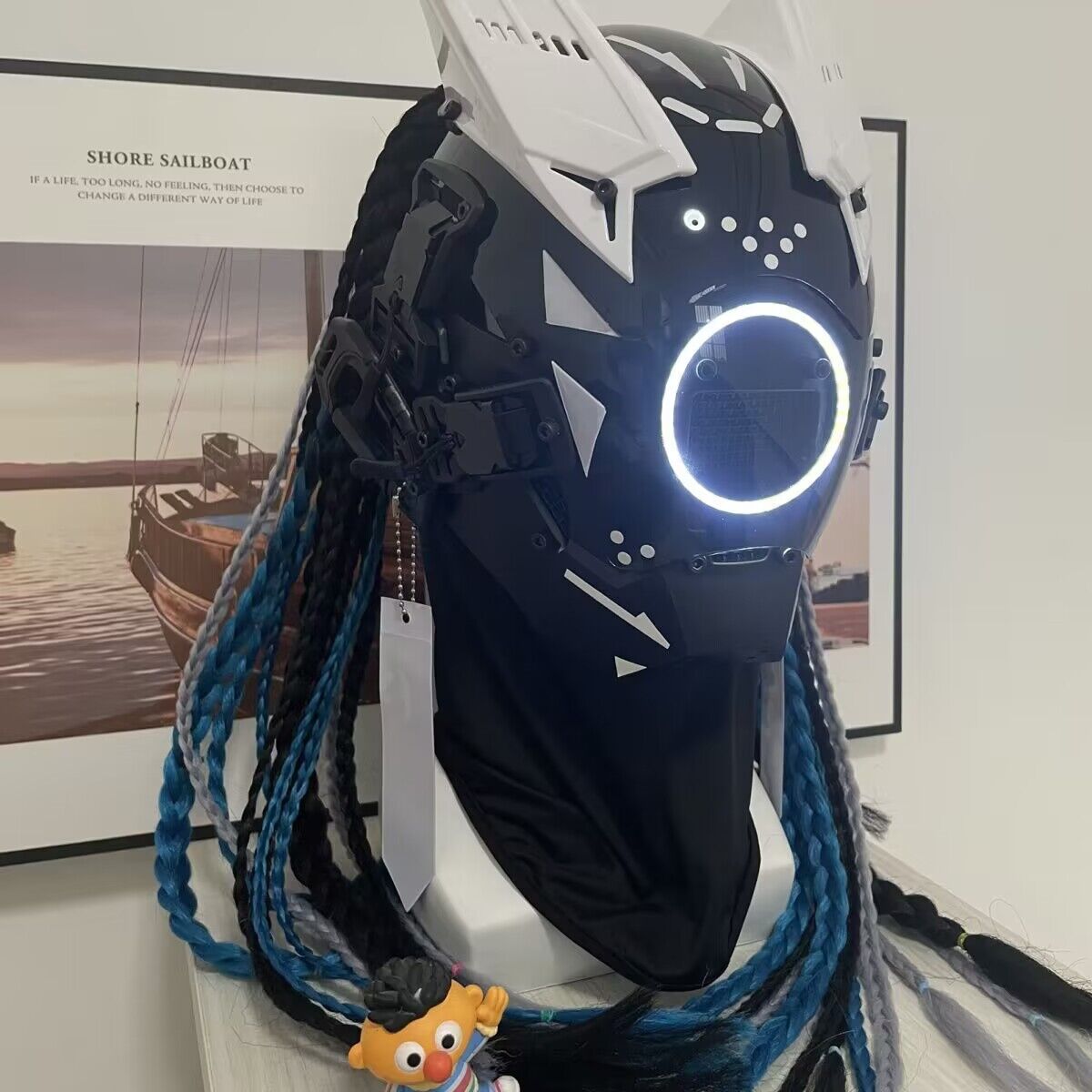 White Futuristic Cyberpunk Mask Cosplay for Men LED Lights Full Face ...